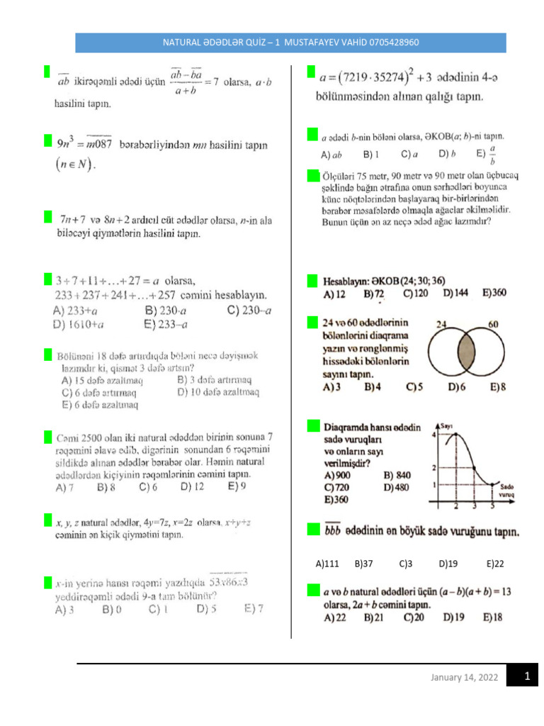 Natural Numbers Quiz | PDF