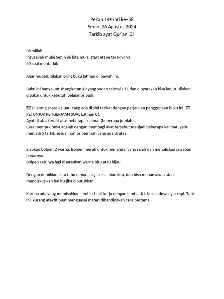 24-8-26 Hari Ke-58 Tarkib Ayat Quran 1 | PDF