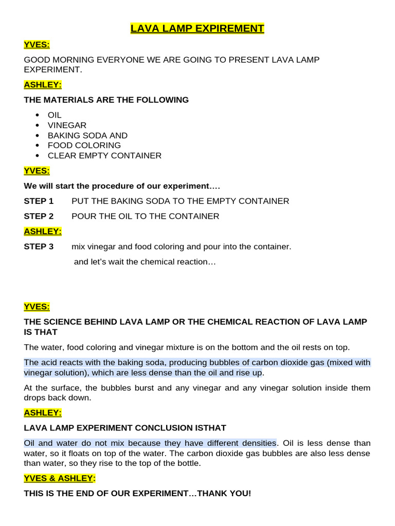 Lava Lamp Expirement | PDF