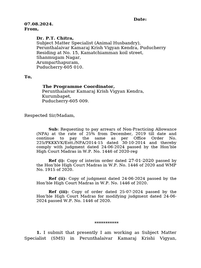 Npa Representation 2024 - Pc - Copy | PDF | Mandamus | Public Law
