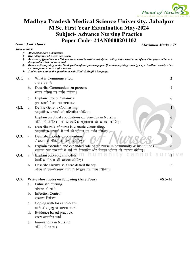 2024 MPMSU MSC 1st Advance Nursing May | PDF
