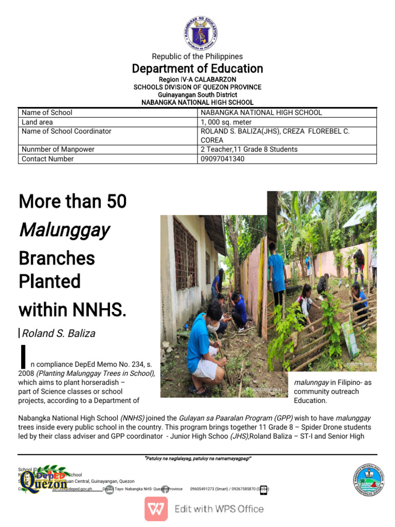 Nnhs-Planting Malunggay Trees | PDF