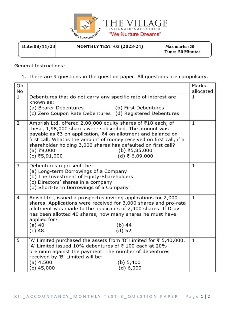 MT3 - QP - Xii - Act - Benedict Renson | PDF | Equity (Finance) | Balance Sheet