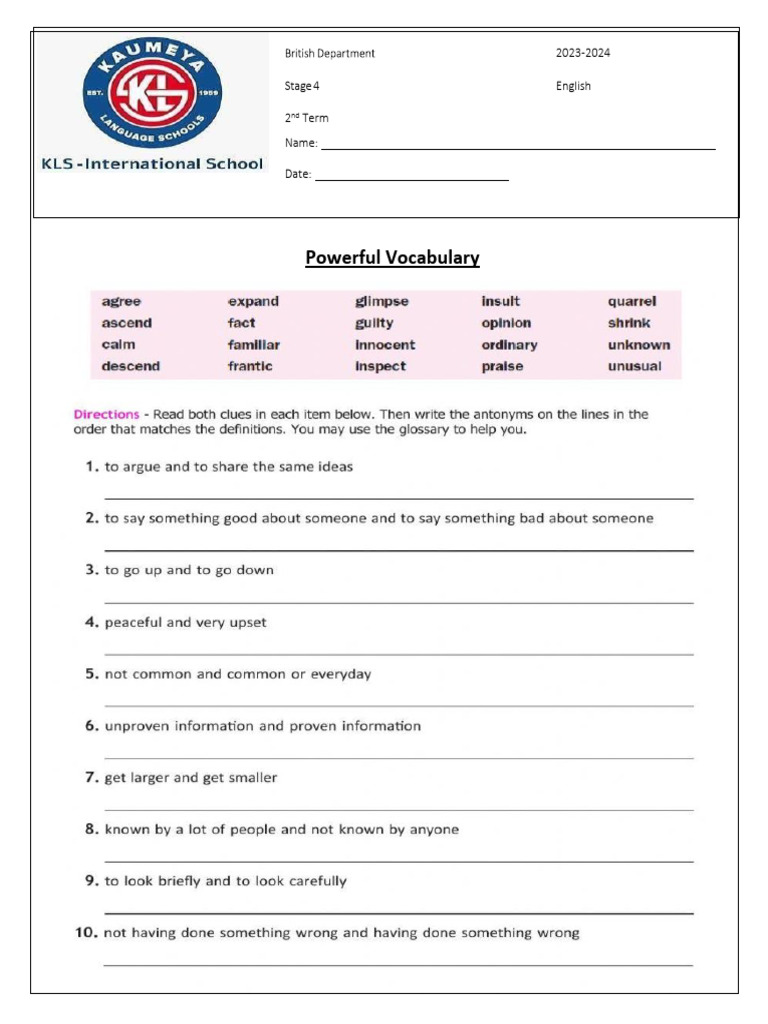 Y4 W22 Second Term Powerful Vocabulary | PDF