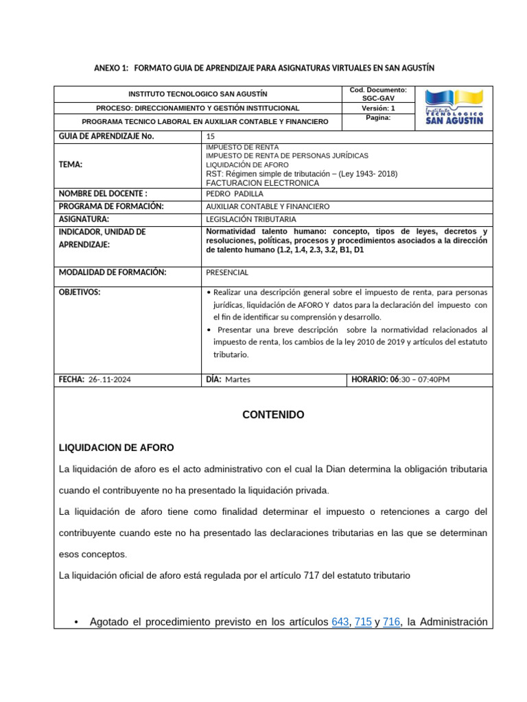 Guia 15 Legisl. Tribu. 26 11 2024 | PDF | Factura | Impuestos