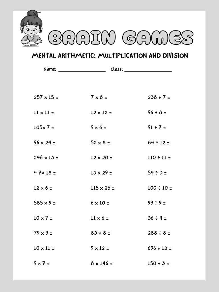 Multiplication and Division Mental Arithmetic Math Digital Worksheet in ...