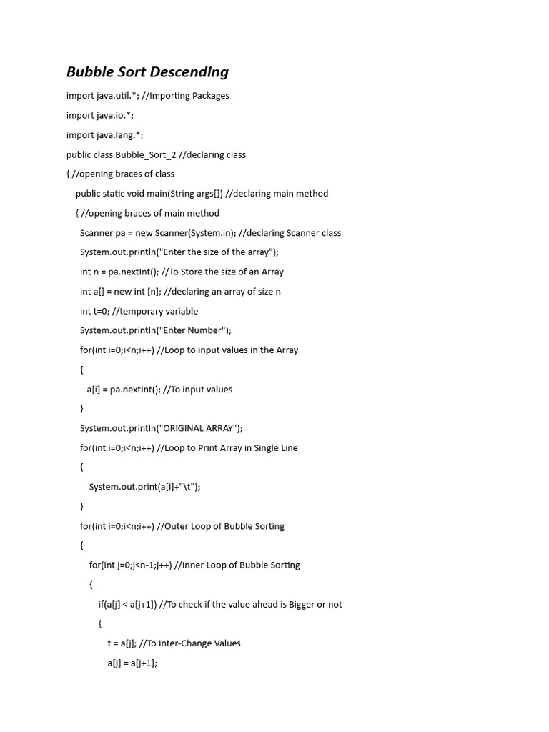 Bubble Sort Descending | PDF