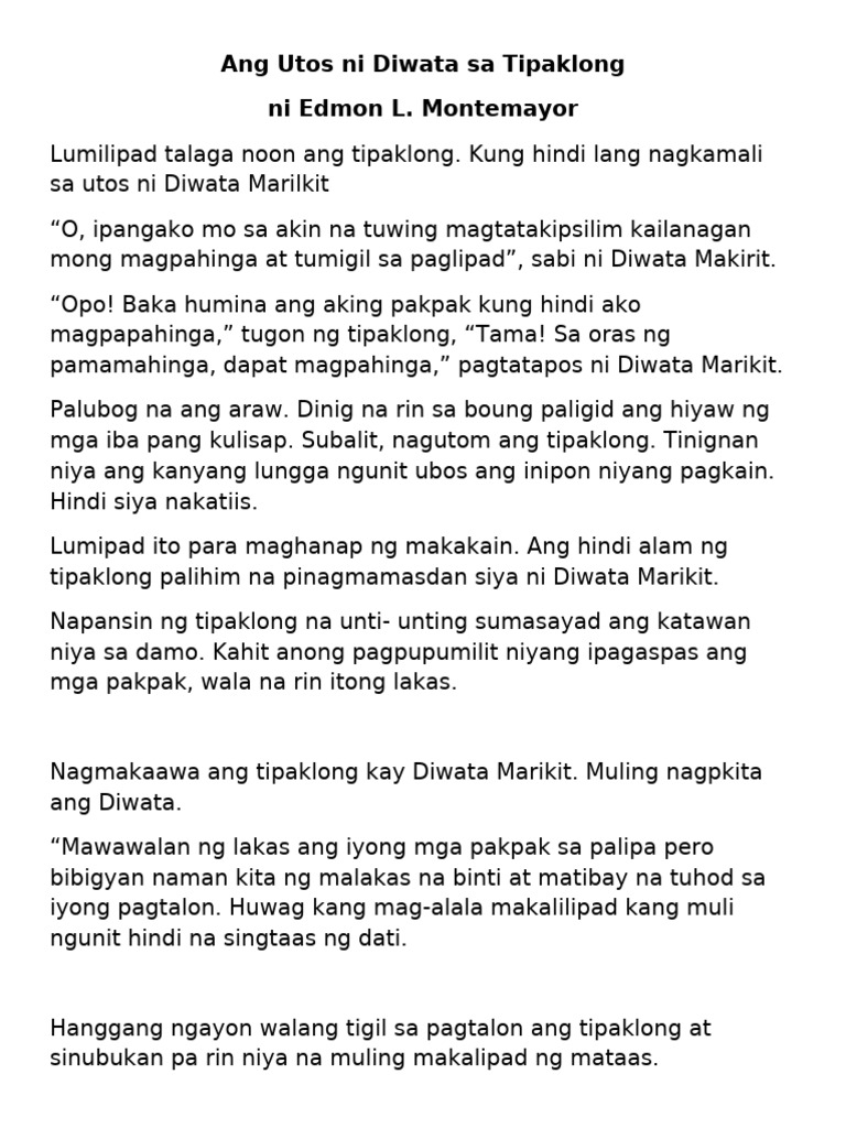 Ang Utos Ni Diwata Sa Tipaklong | PDF
