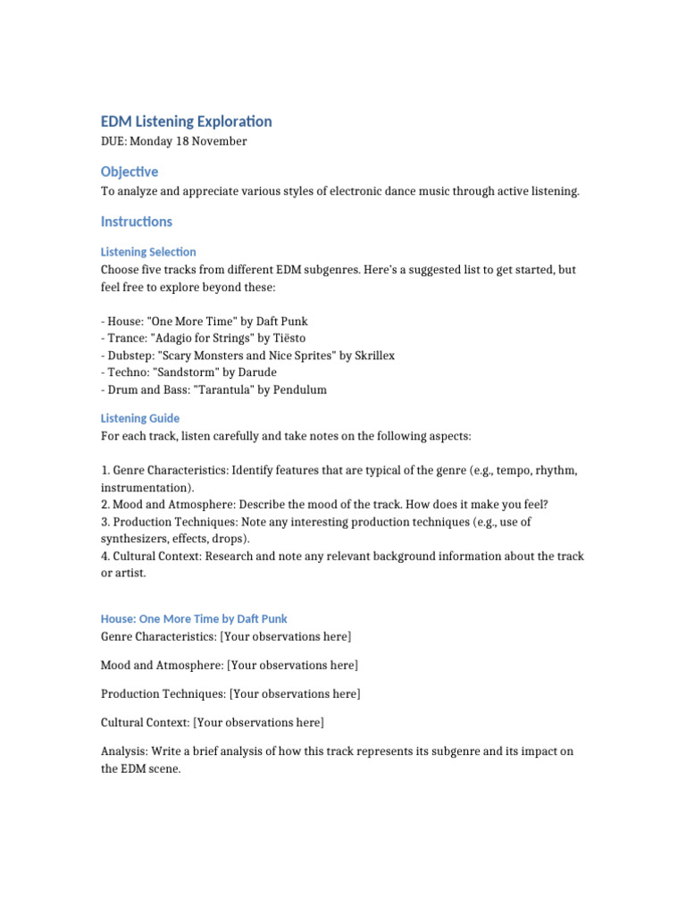 EDM_Listening_Exploration_Assignment_Completed 2 | PDF | Music Technology | Performing Arts