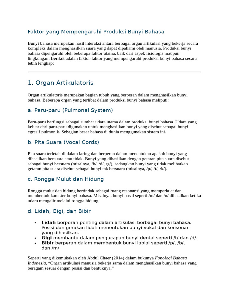 Faktor Yang Mempengaruhi Produksi Bunyi Bahasa | PDF