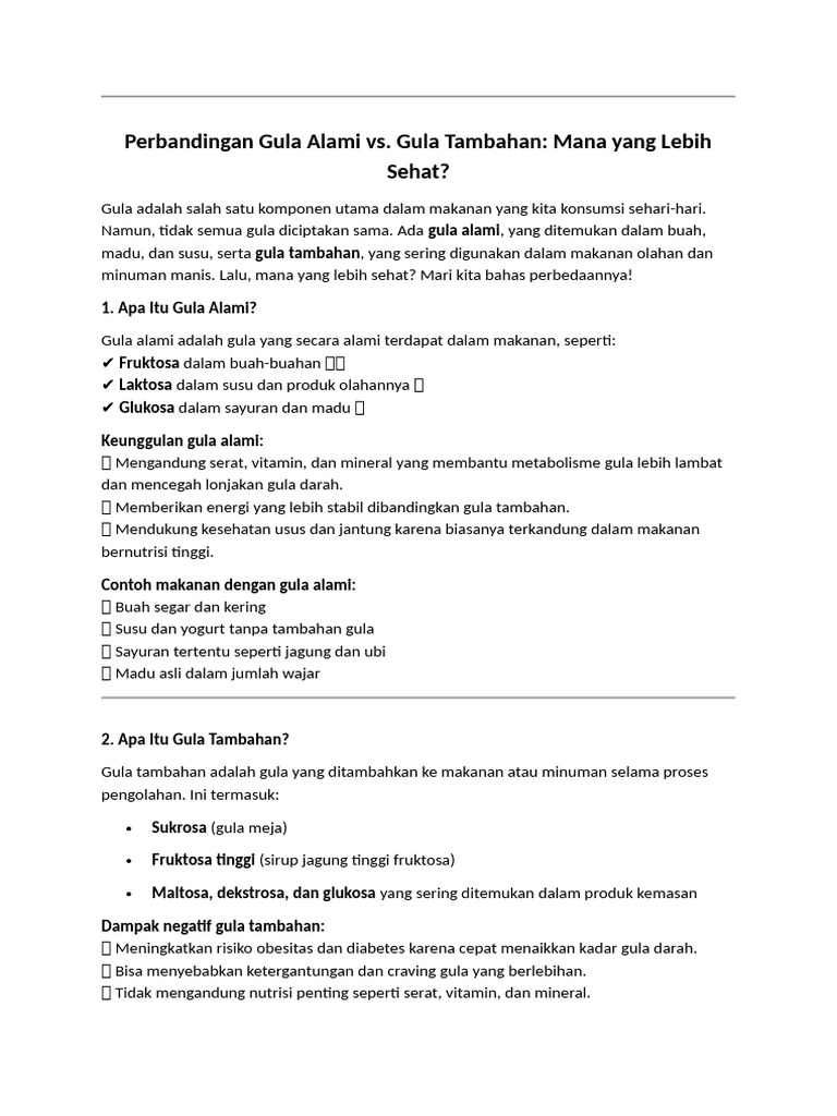 Gula Alami vs. Gula Tambahan: Kesehatan | PDF