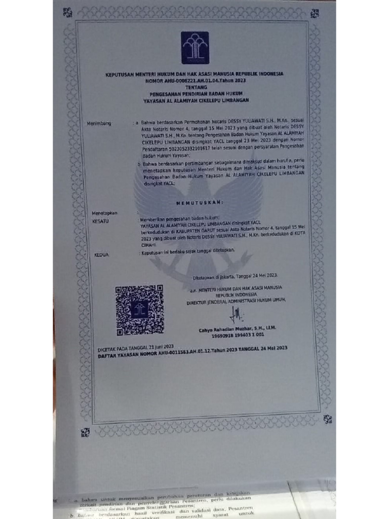 Akta Kementrian Hukum Dan Ham Manbaul Ulum | PDF