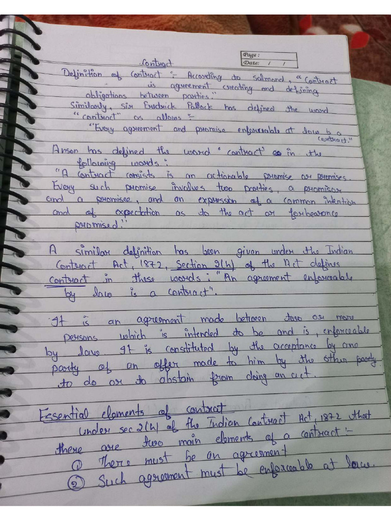 Contract-I-Handwritten Notes For LLB and Ballb | PDF