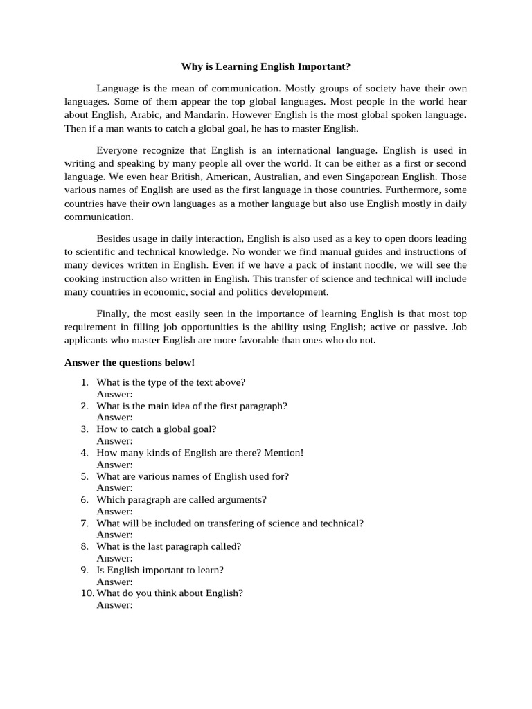 Why Is Learning English Important? | PDF