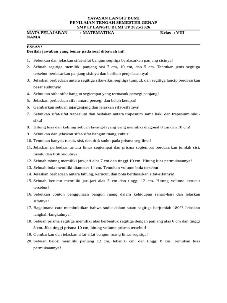 Soal Matematika Kelas 8 | PDF