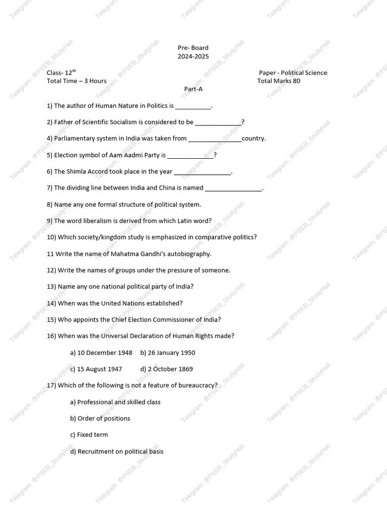 Class 12 Political Science Pre-Board Exam | PDF | Rights | Human Rights