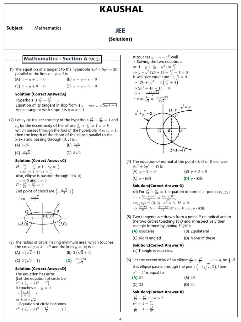 maths solution | PDF | Ellipse | Perpendicular