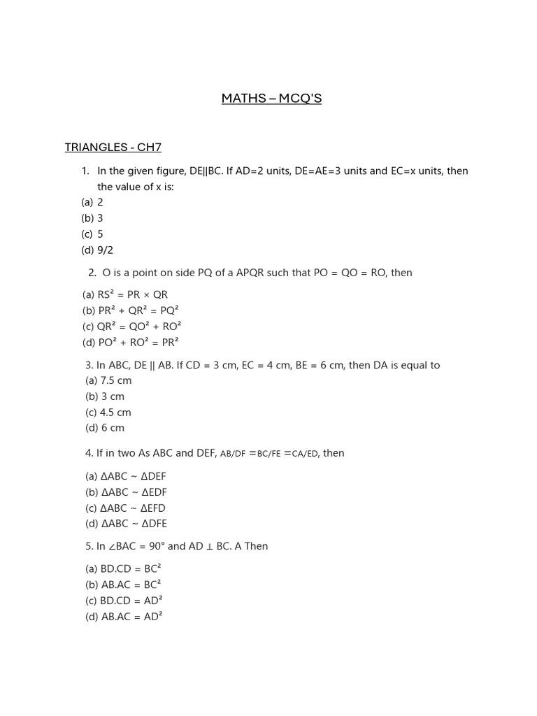 Maths MCQ'S: Triangles - Ch7 | PDF | Geometric Shapes | Geometry