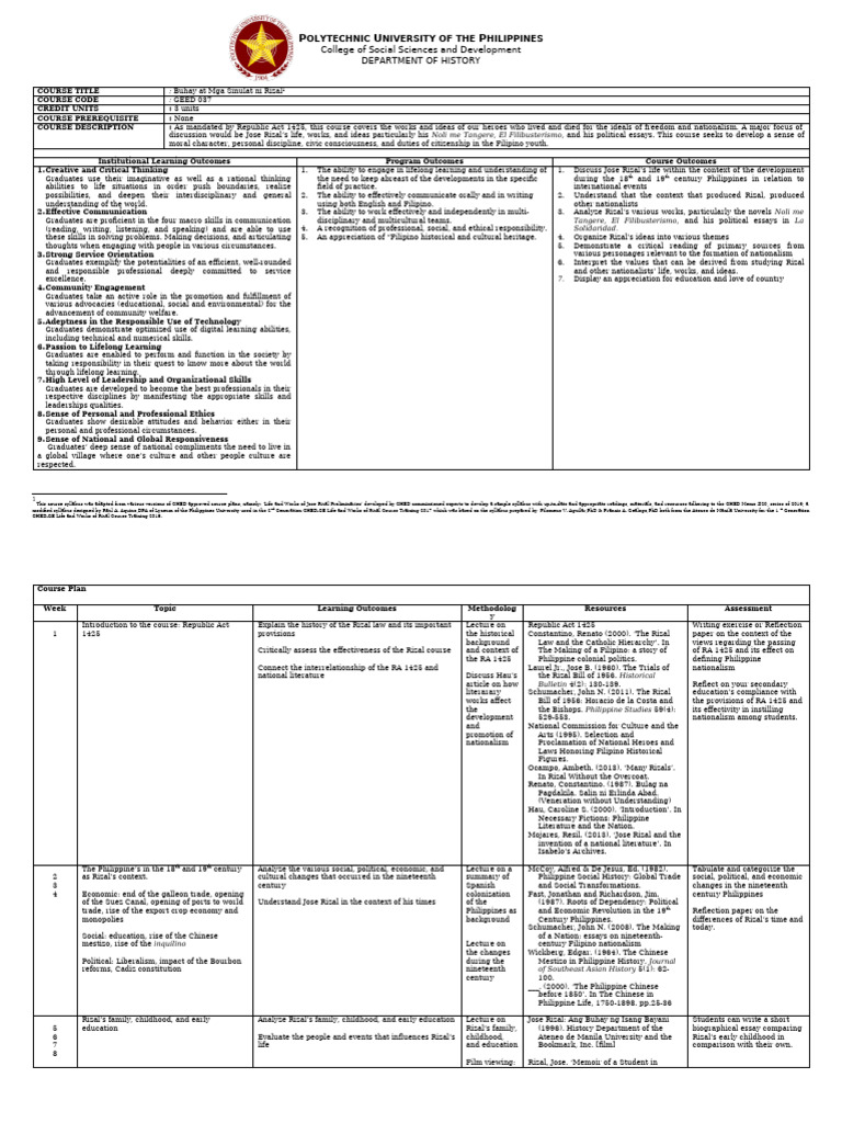 GEED 037 Buhay at Mga Sinulat Ni Rizal | PDF | Philippines