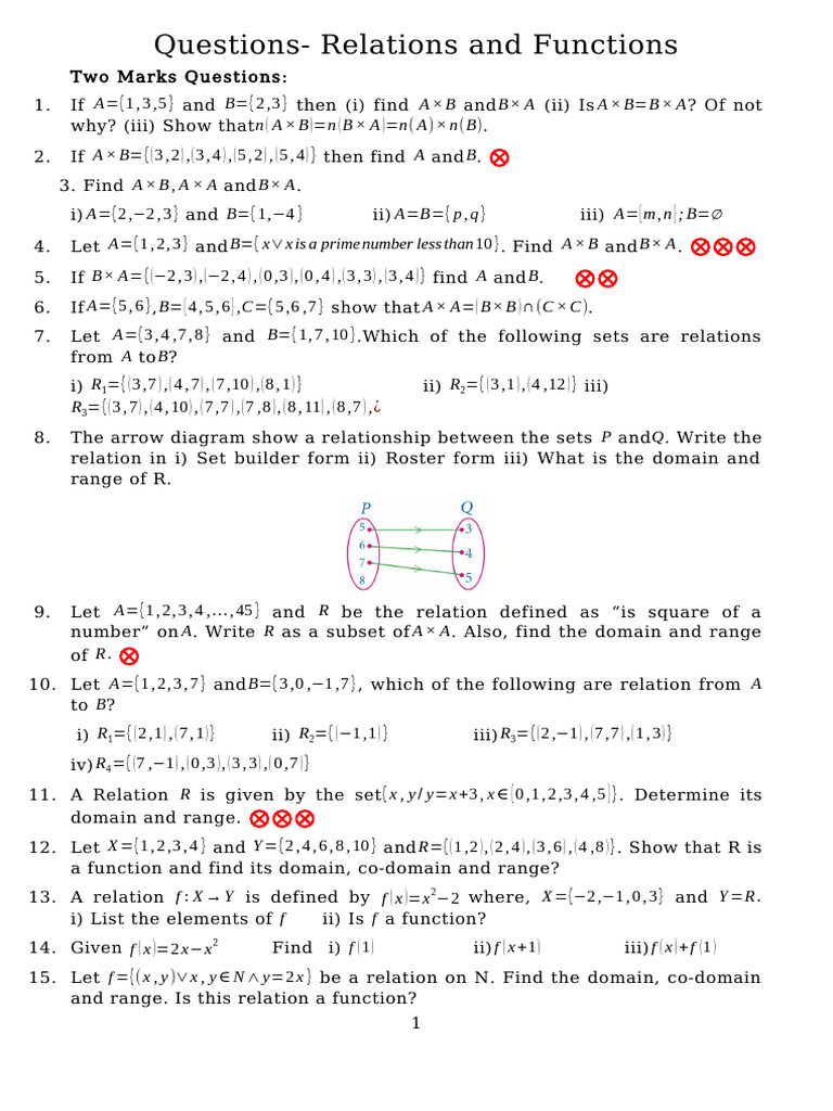 Questions on Relations and Functions | PDF | Function (Mathematics ...