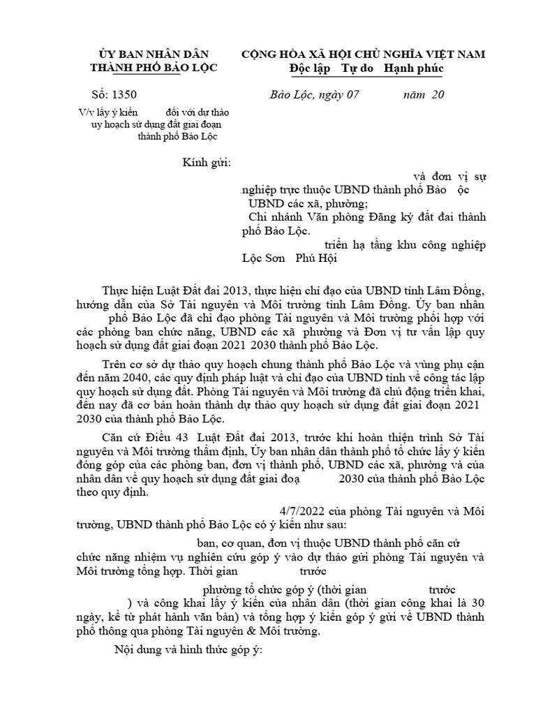 07.07 1350 Gop y Du Thao Quy Hoach QSD Dat | PDF