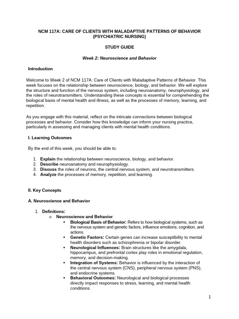 NCM 117A Study Guide Week 2 | PDF | Nerve | Neuron