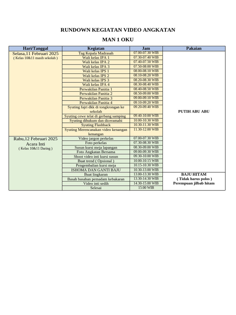 Rundown Kegiatan Video Angkatan | PDF