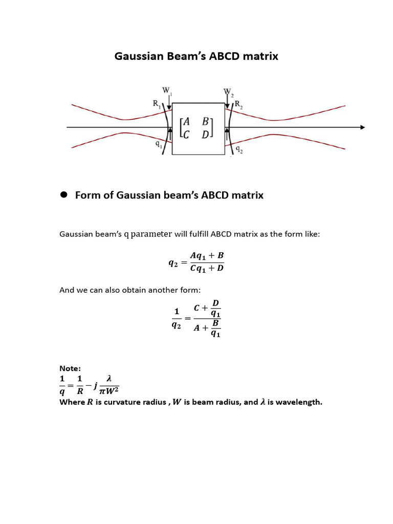 Gaussian Beam's ABCD matrix (1) | PDF | Radiation | Applied And Interdisciplinary Physics