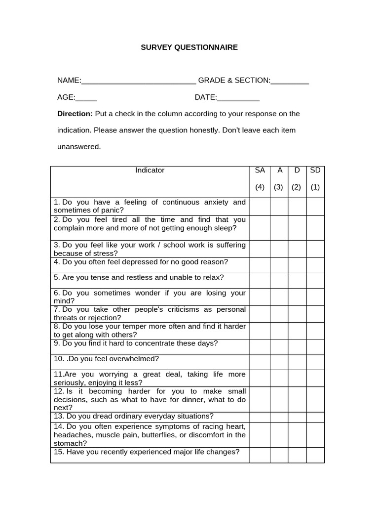 Survey Questionnaire | PDF