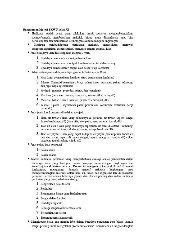 Rangkuman Materi Pkwu Kelas Xi | PDF