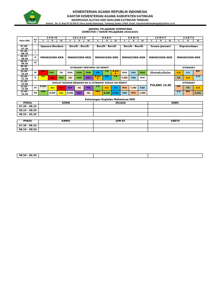 Jadwal Mapel & KKN 2024 | PDF