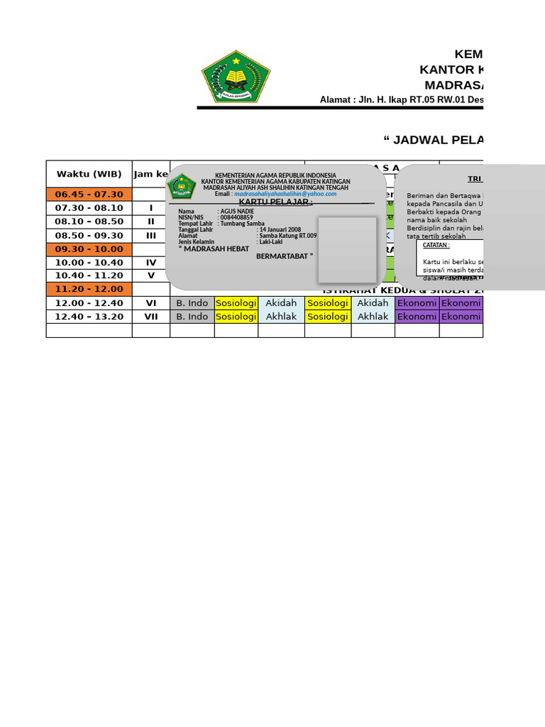 Jadwal Mapel Tahun 2024-2025 | PDF