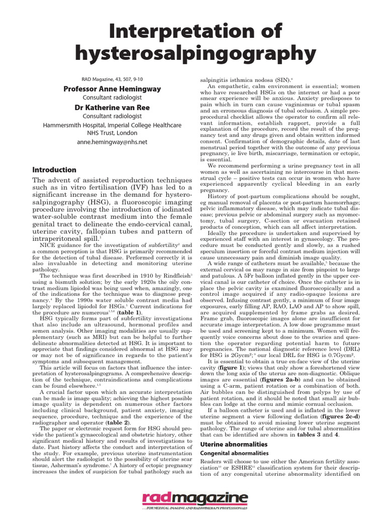 August 2017 Interpretation of Hysterosalpingography Professor Anne ...