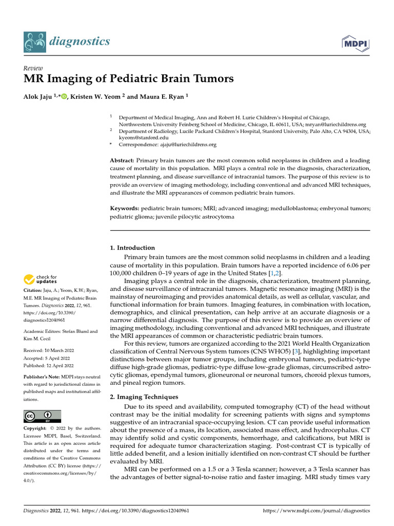 Pediatric Brain Tumors: MRI Insights | PDF | Brain Tumor | Magnetic ...
