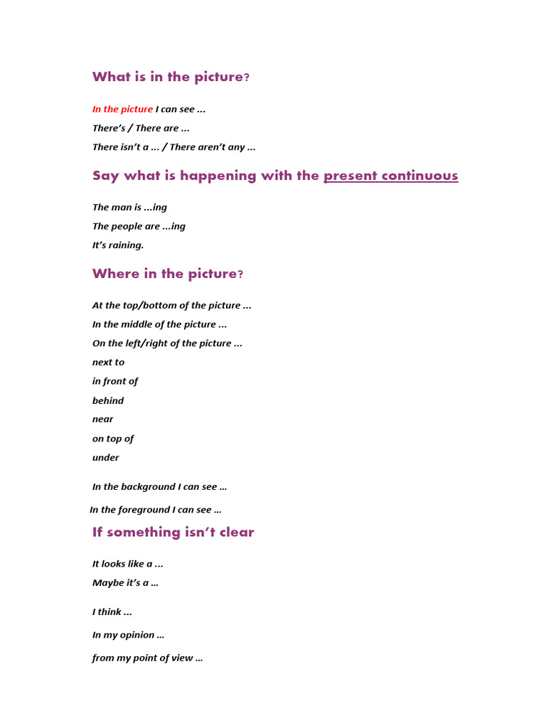 Describing A Picture | PDF