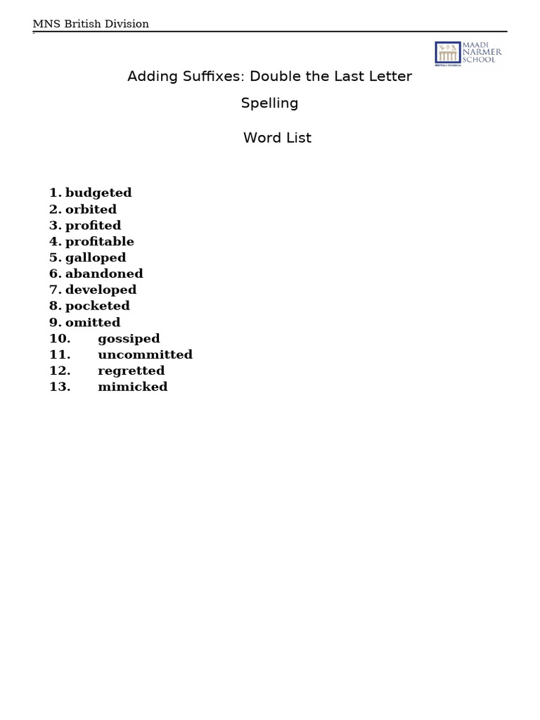 Double Last Letter Suffix Rules | PDF
