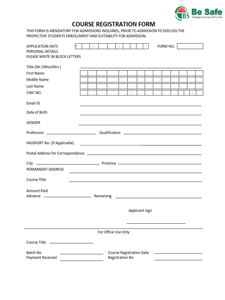 Course Registration Form - 1 | PDF