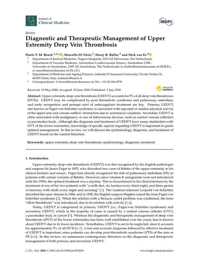 Diagnostic and Therapeutic Management of Upper Extremity Deep Vein Thrombosis | PDF | Medical ...