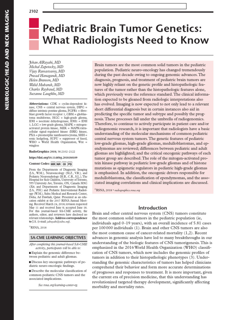 Pediatric Brain Tumor Genetics What Radiologists Need To Know | PDF ...