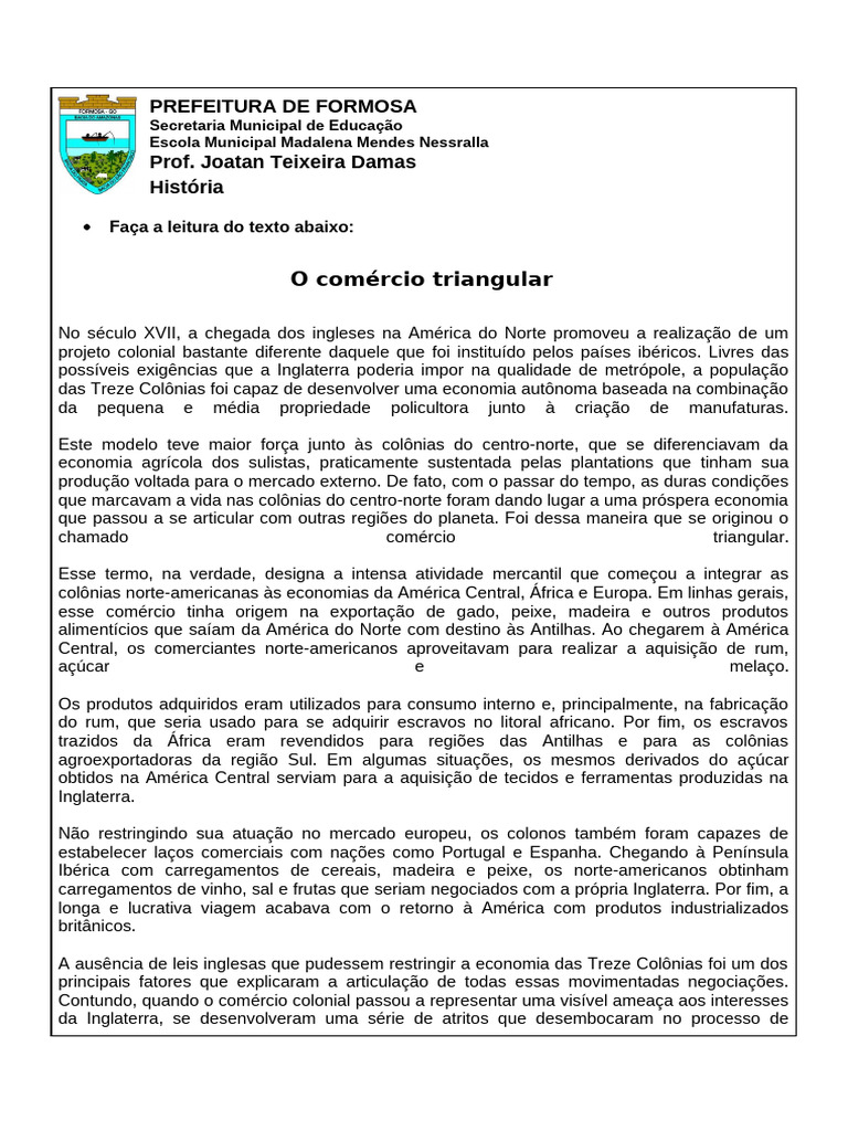 Comércio Triangular nas Colônias Norte-Americanas | PDF | Treze ...