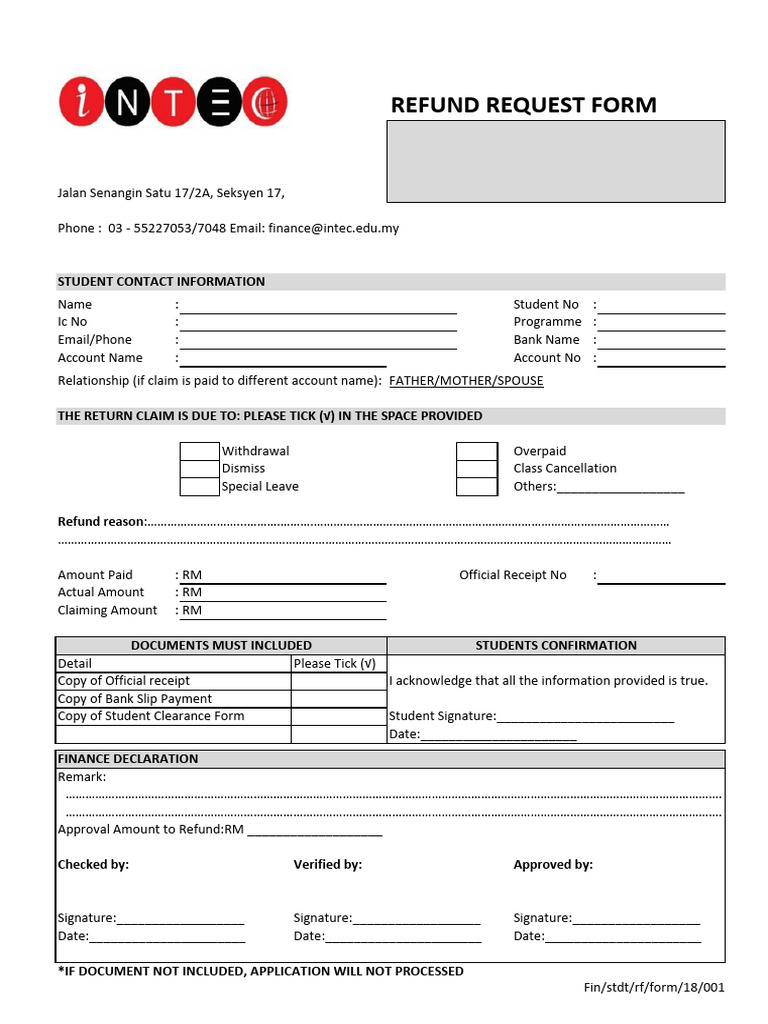 Student Refund Form | PDF