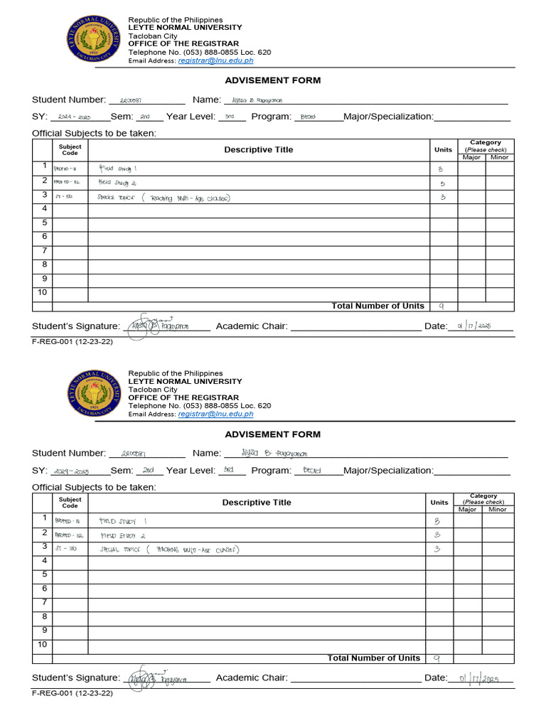 F Reg 001 Advisement Form 1 Revised 12-23-22 2 | PDF