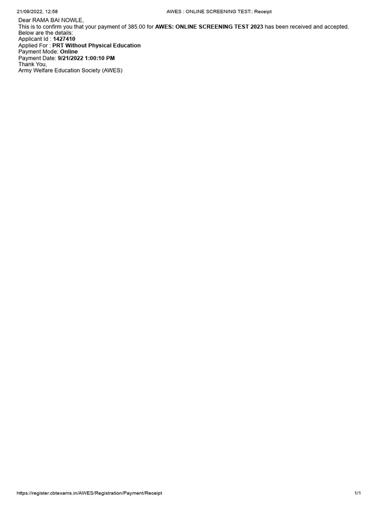 Awes _ Online Screening Test__ Receipt | PDF Awes _ Online Screening Test__ Receipt | PDF