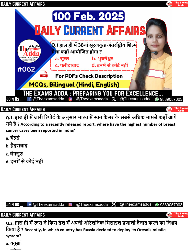 Daily Current Affairs - Class 62 - 10 Feb. 2025 - by Savita Ma'am - The ...