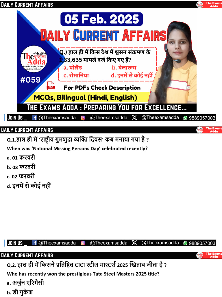 Daily current affairs _ Class 59 _ 05 Feb. 2025 _ By Savita ma'am _ The Exams Adda | PDF