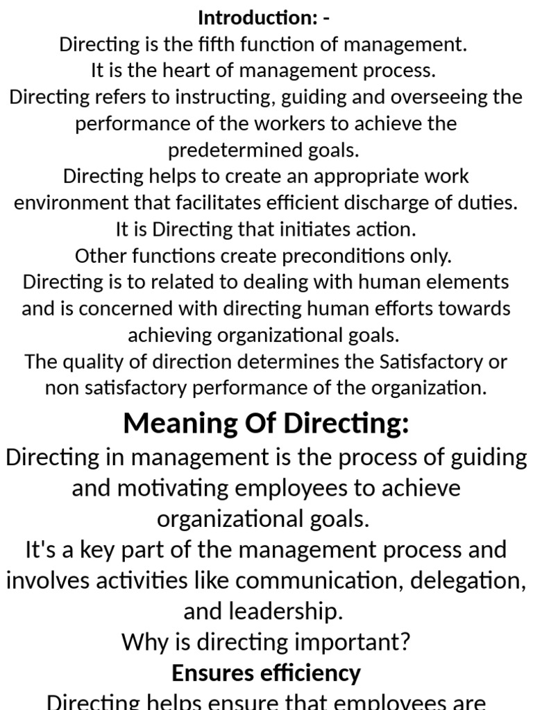 Understanding the Directing Function in Management | PDF | Leadership | Goal