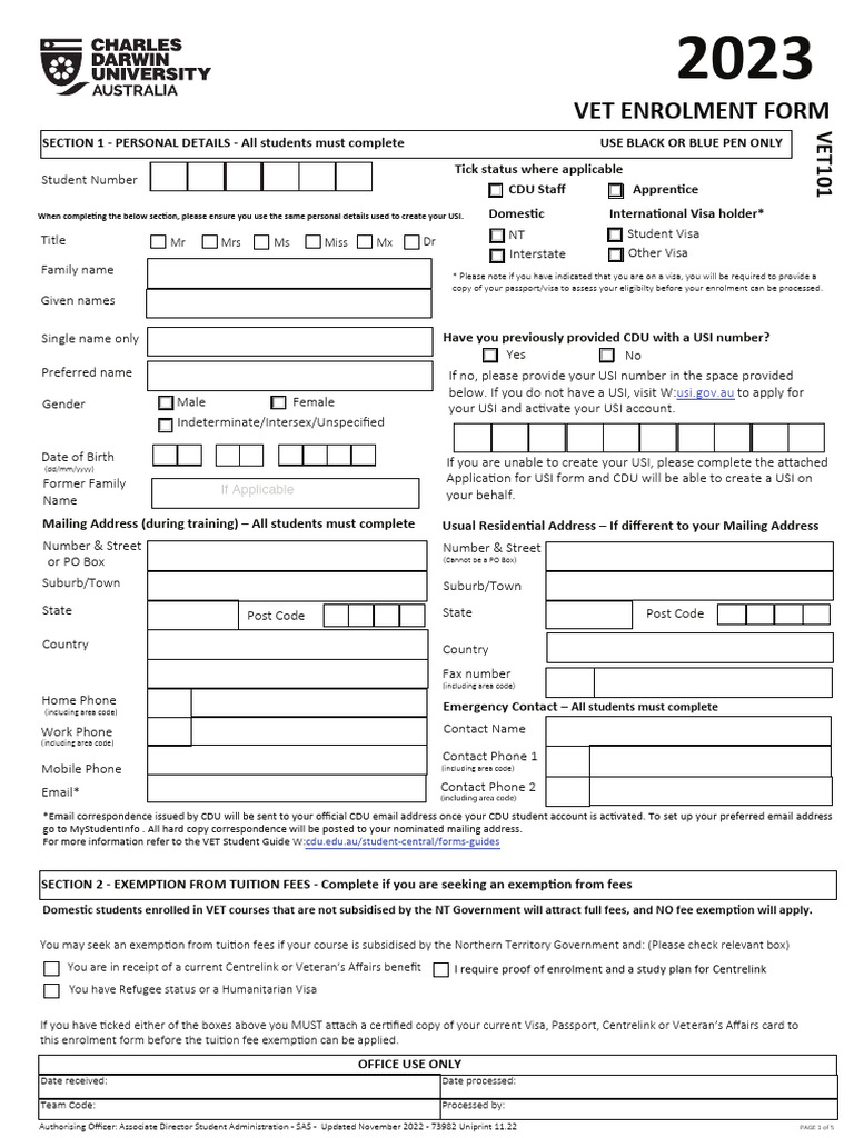 VET101 - ICT30120 Enrolment Form | PDF | Vocational Education | Disability