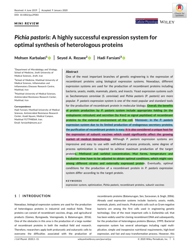 Pichia pastoris A highly successful expression system for | PDF ...