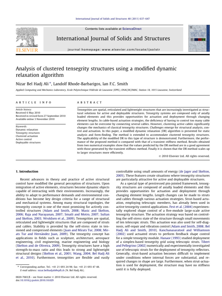 Analysis of Clustered Tensegrity Structures Usi - 2011 - International Journal o | PDF | Force ...