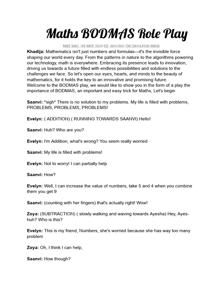 BODMAS Role Play for Math Understanding | PDF | Mathematics